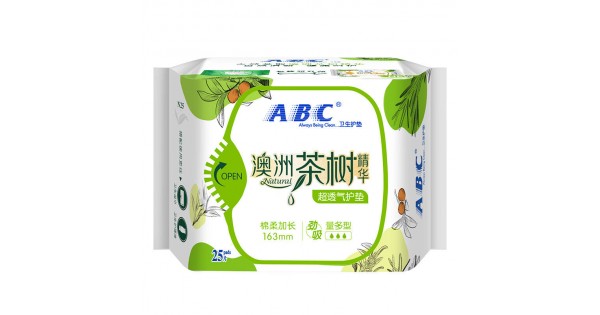 ABC Australian Tea Tree Sanitary Pads 163mm 25pcs ABC卫生护垫澳洲茶树棉柔25片